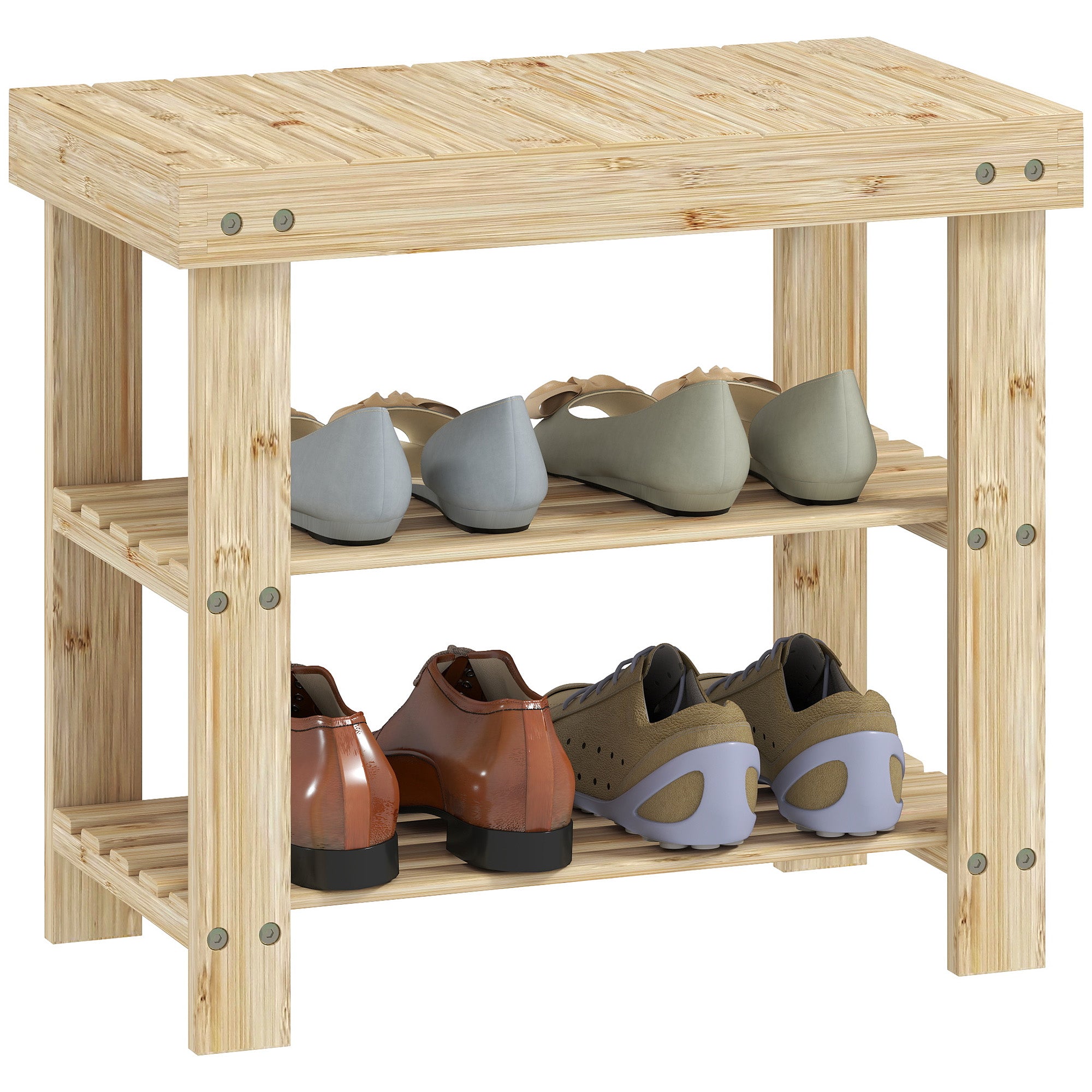 HOMCOM Bamboo Shoe Bench Shoe Rack with Seat Shoe Organizer 3-Layer ...