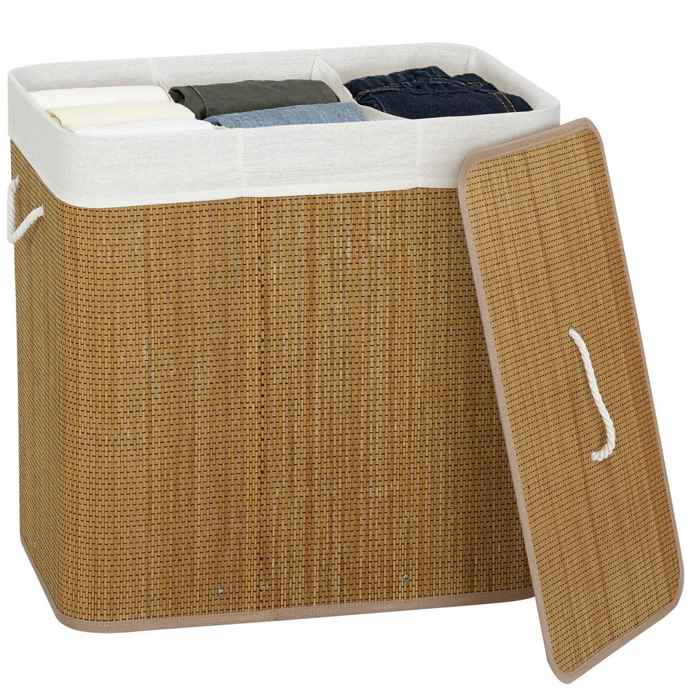 HOMCOM Bamboo Laundry Hamper with Lid, 144L, 3-Compartment Laundry ...