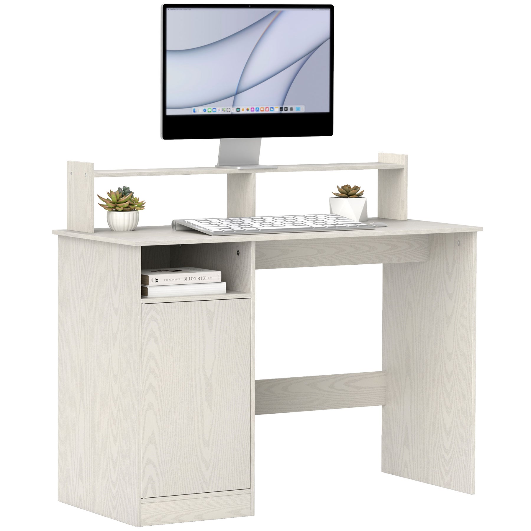 HOMCOM Modern Desk with Shelf Desk with Open Compartment Door and ...