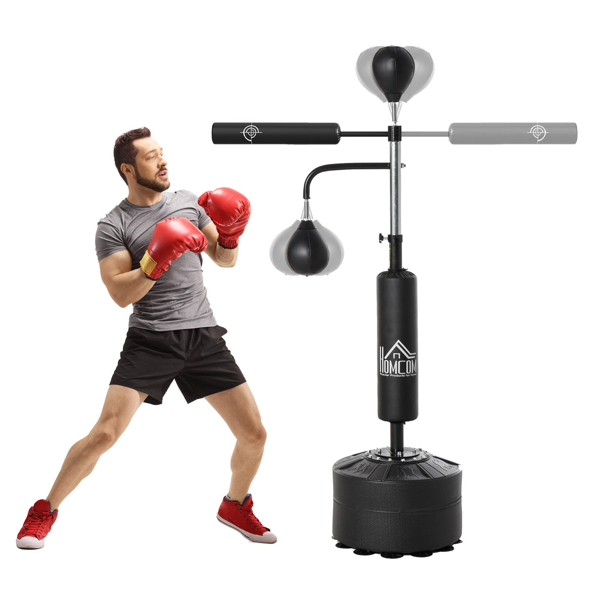 HOMCOM 4-in-1 Freestanding Boxing Bag 160-230cm Punching Bag with 2 ...