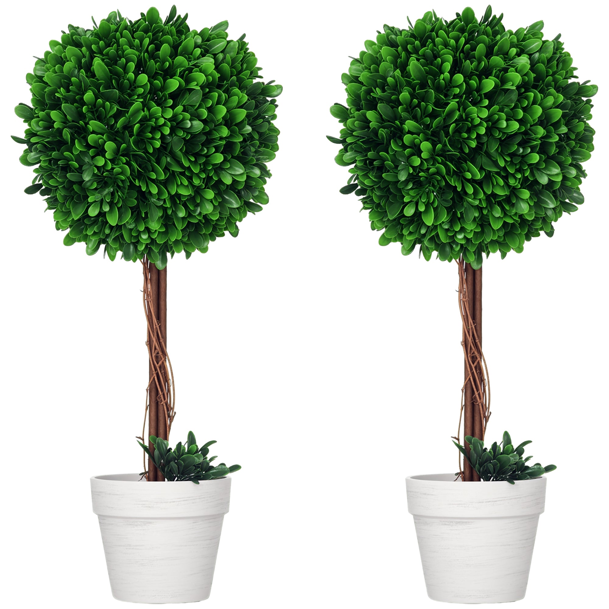 HOMCOM Set of 2 Artificial Boxwood Trees Large 60 cm, UV-Resistant ...