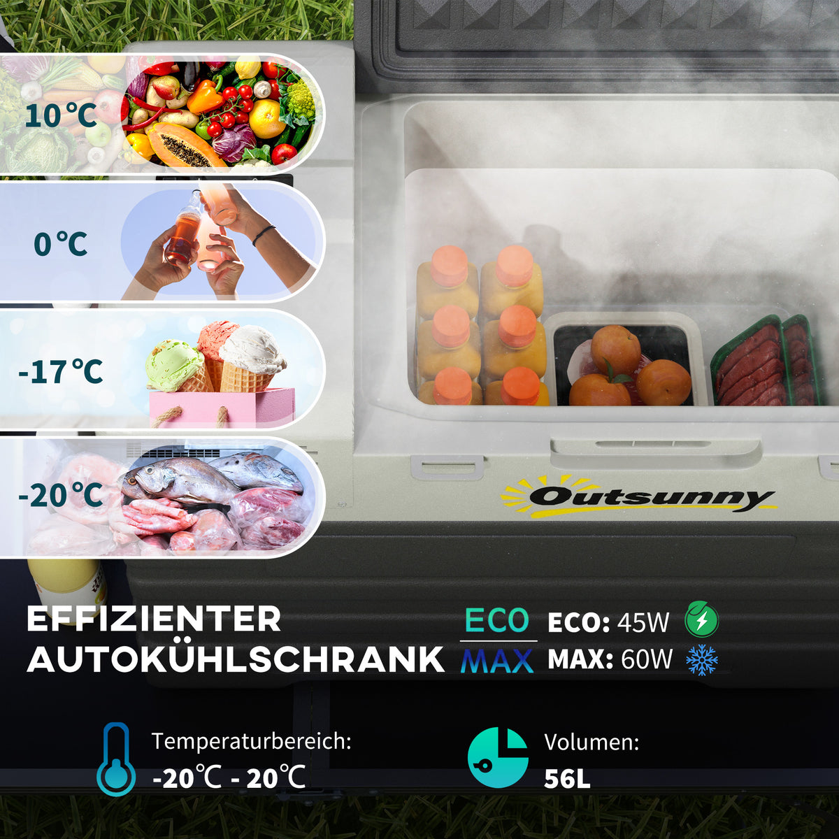 Outsunny 56 Liter Compressor Cooler Box Electric Cooler Box with ECO ...