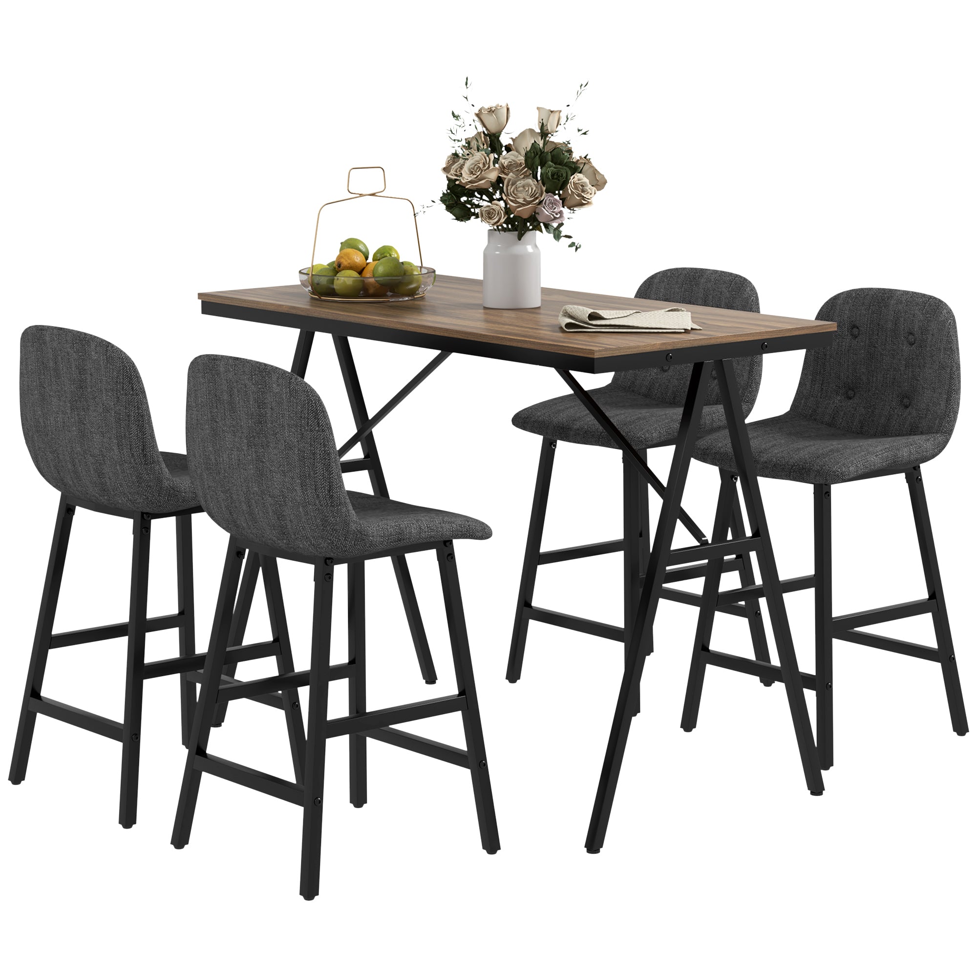 HOMCOM Bar Table with Bar Stool Set, 5-Piece Dining Group, Kitchen ...