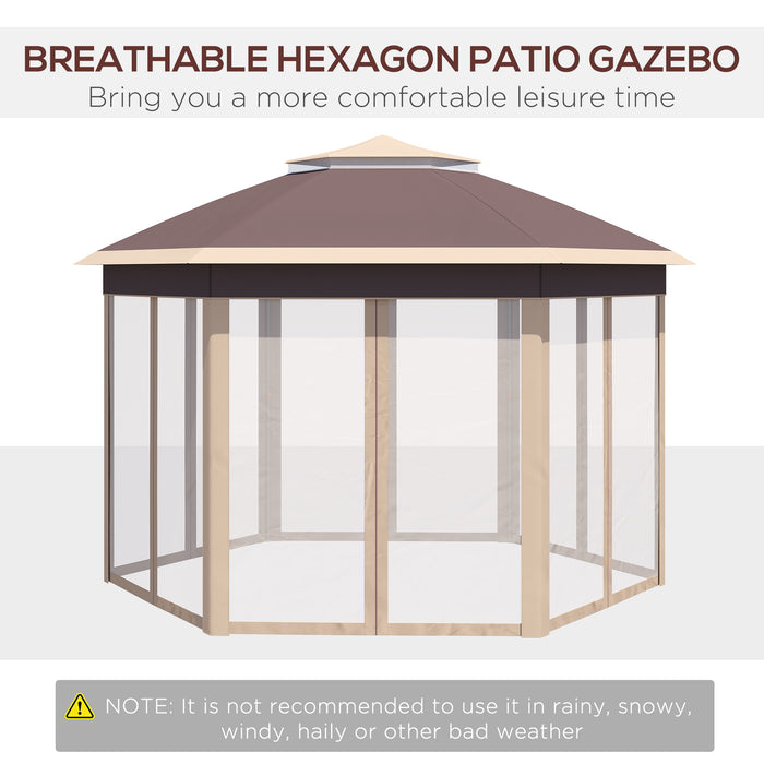 Pavillon Outsunny 4x4m Étanche Pop-up Hexagonal Pliable, Double Toit ...