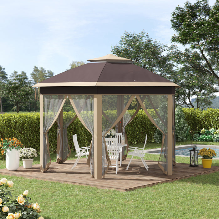 Pavillon Outsunny 4x4m Étanche Pop-up Hexagonal Pliable, Double Toit ...