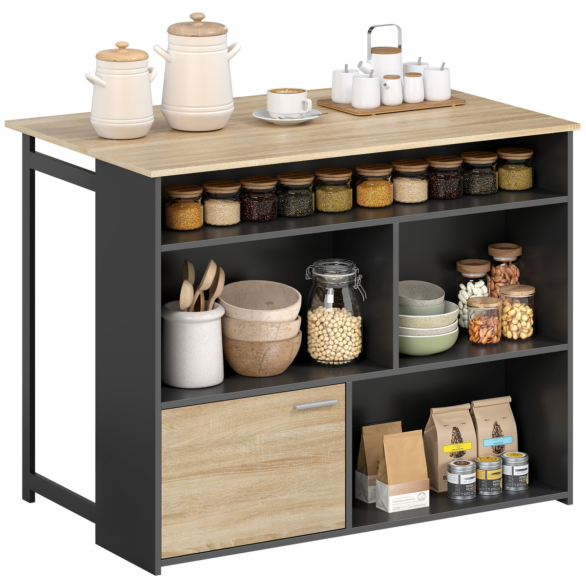 HOMCOM Extendable Bar Table with Drop-Leaf — High Kitchen Table with 1 ...