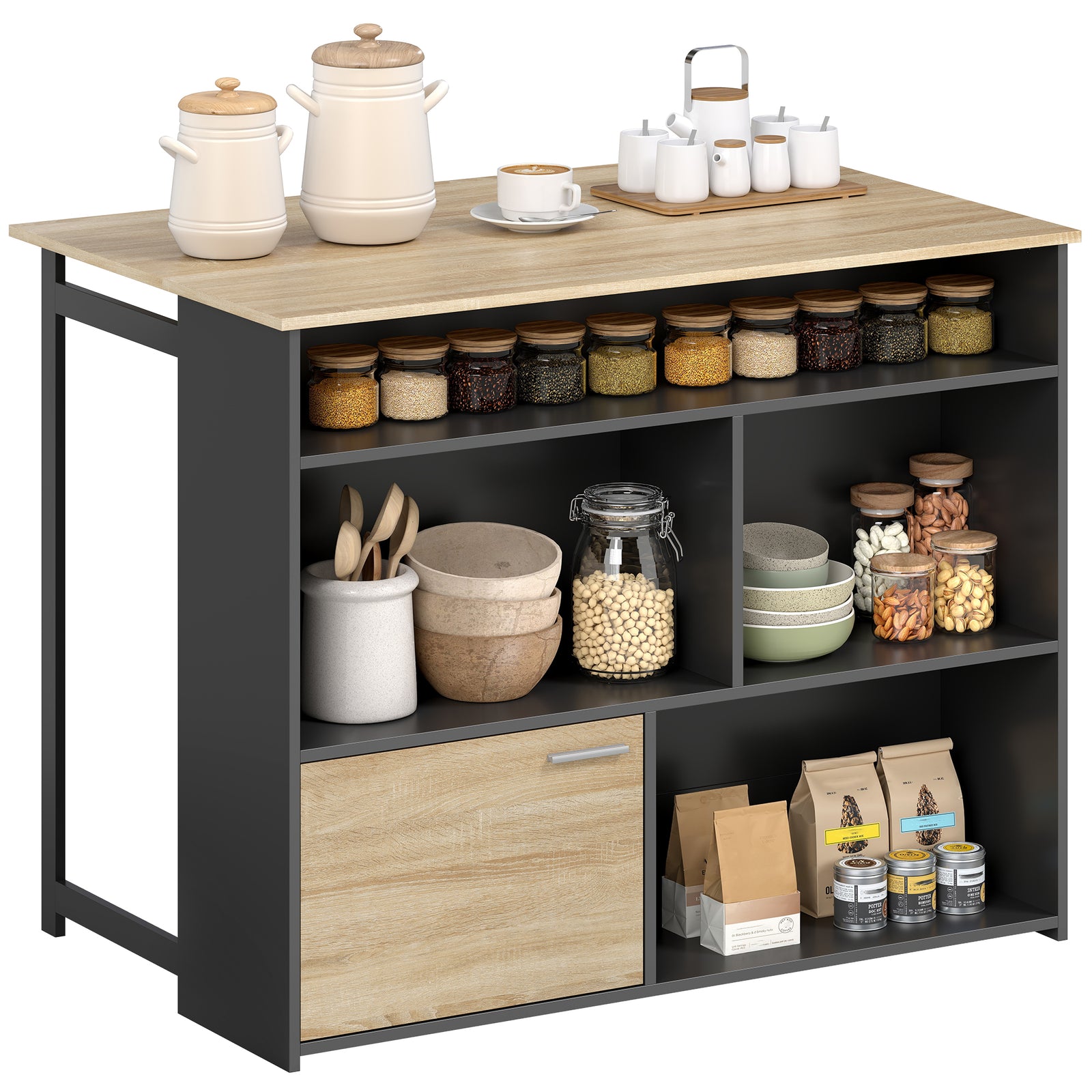 HOMCOM Extendable Bar Table with Drop-Leaf — High Kitchen Table with 1 ...