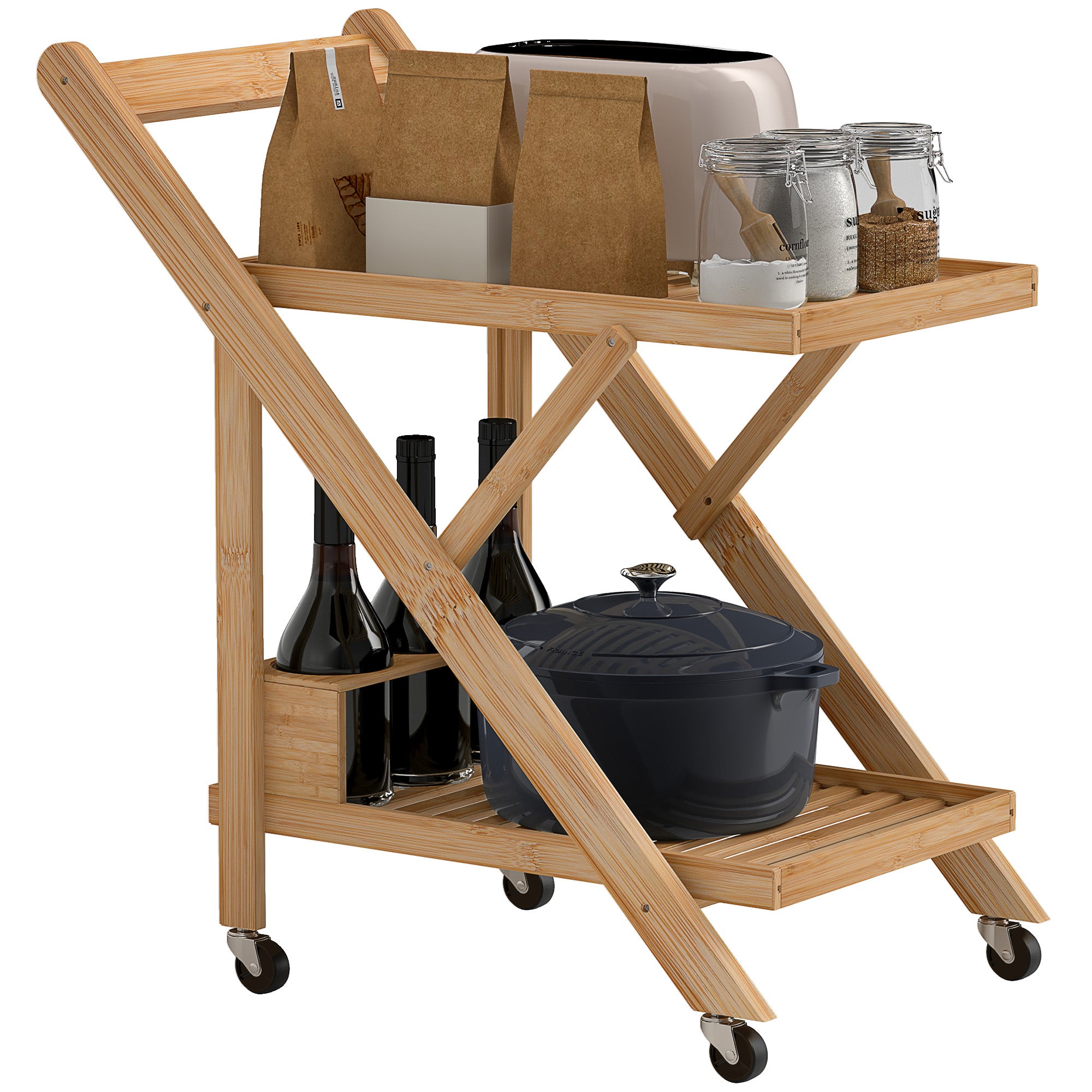 HOMCOM Kitchen Trolley Serving Trolley with 2 Levels, Trolley with Wine ...