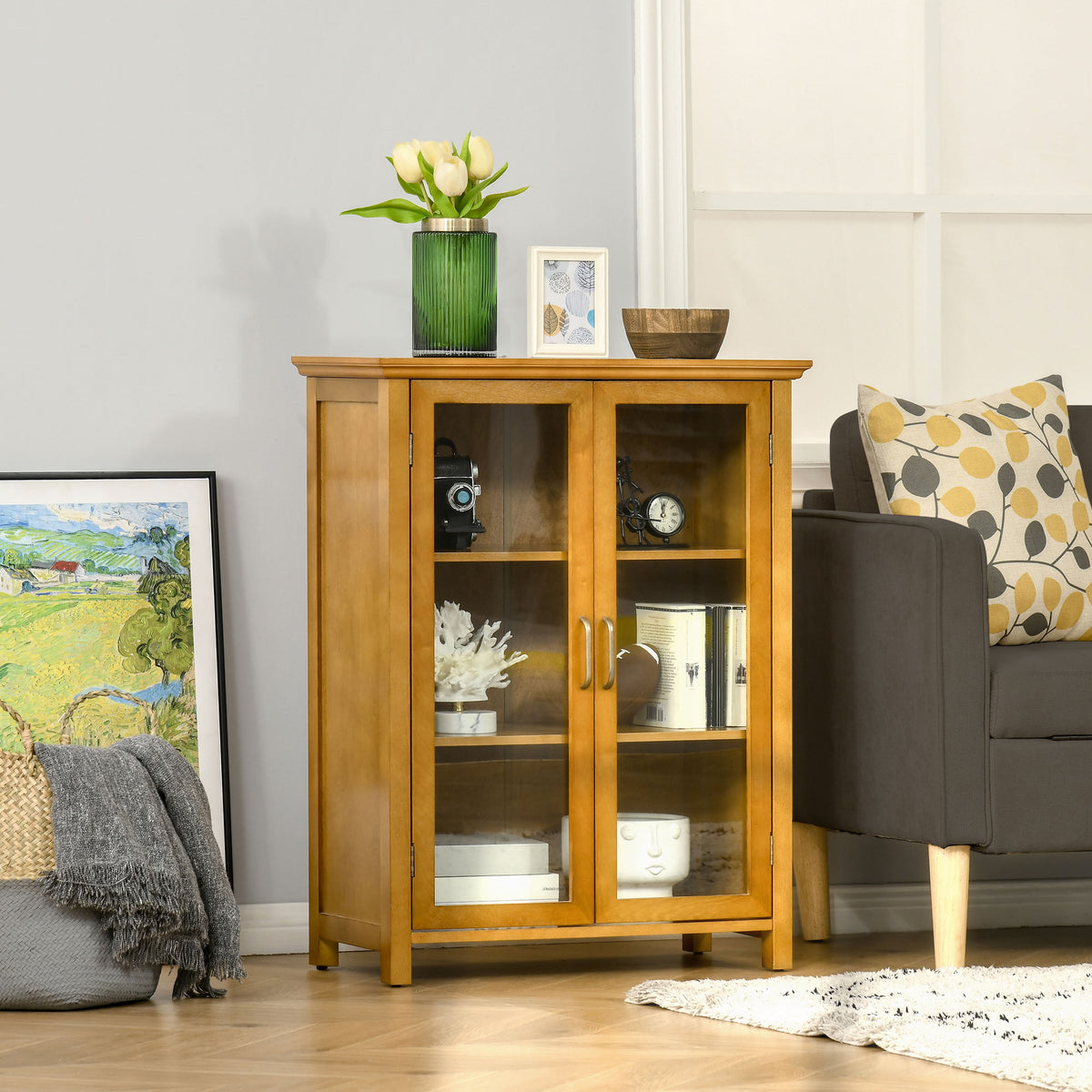 HOMCOM Auxiliary Sideboard with 2 Glass Doors Multi-purpose Living Room ...
