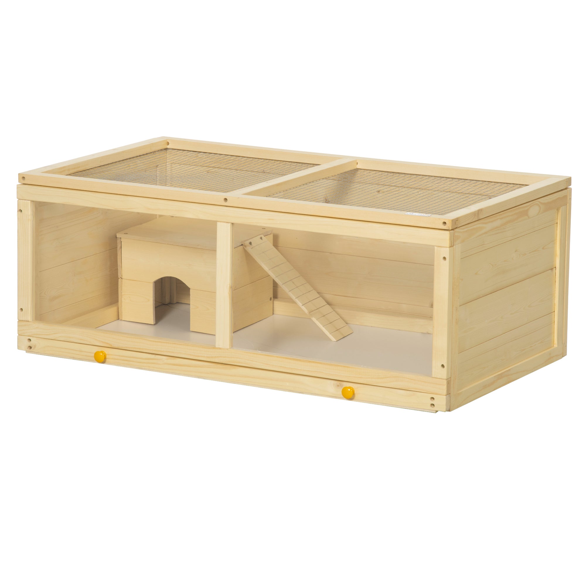 PawHut Wooden Hamster Cage 100x58x38 cm Rodent House with Flip-Top Lid ...