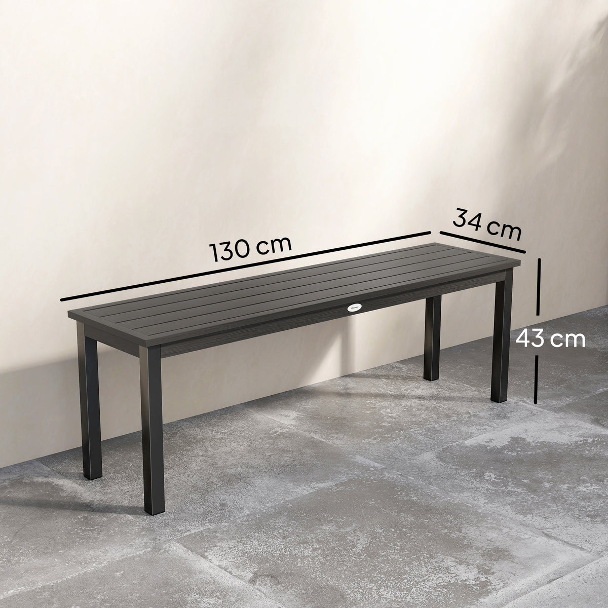 Outsunny Metal Garden Bench, 2-Seater with Wood-Effect Slatted Seat ...