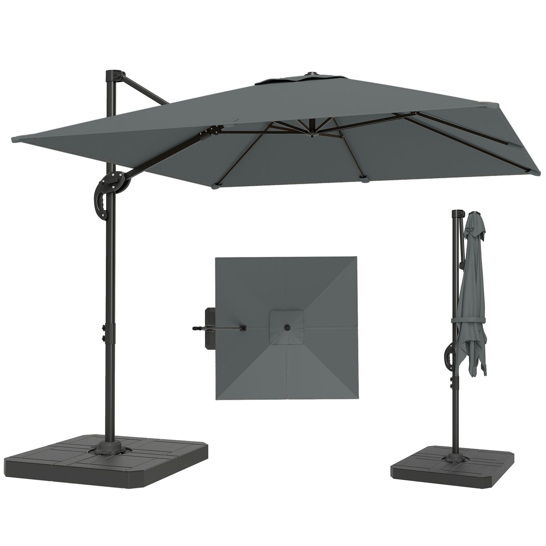 Outsunny Aluminum Cantilever Umbrella Ø244 cm (8 ft) with Crank, Base ...