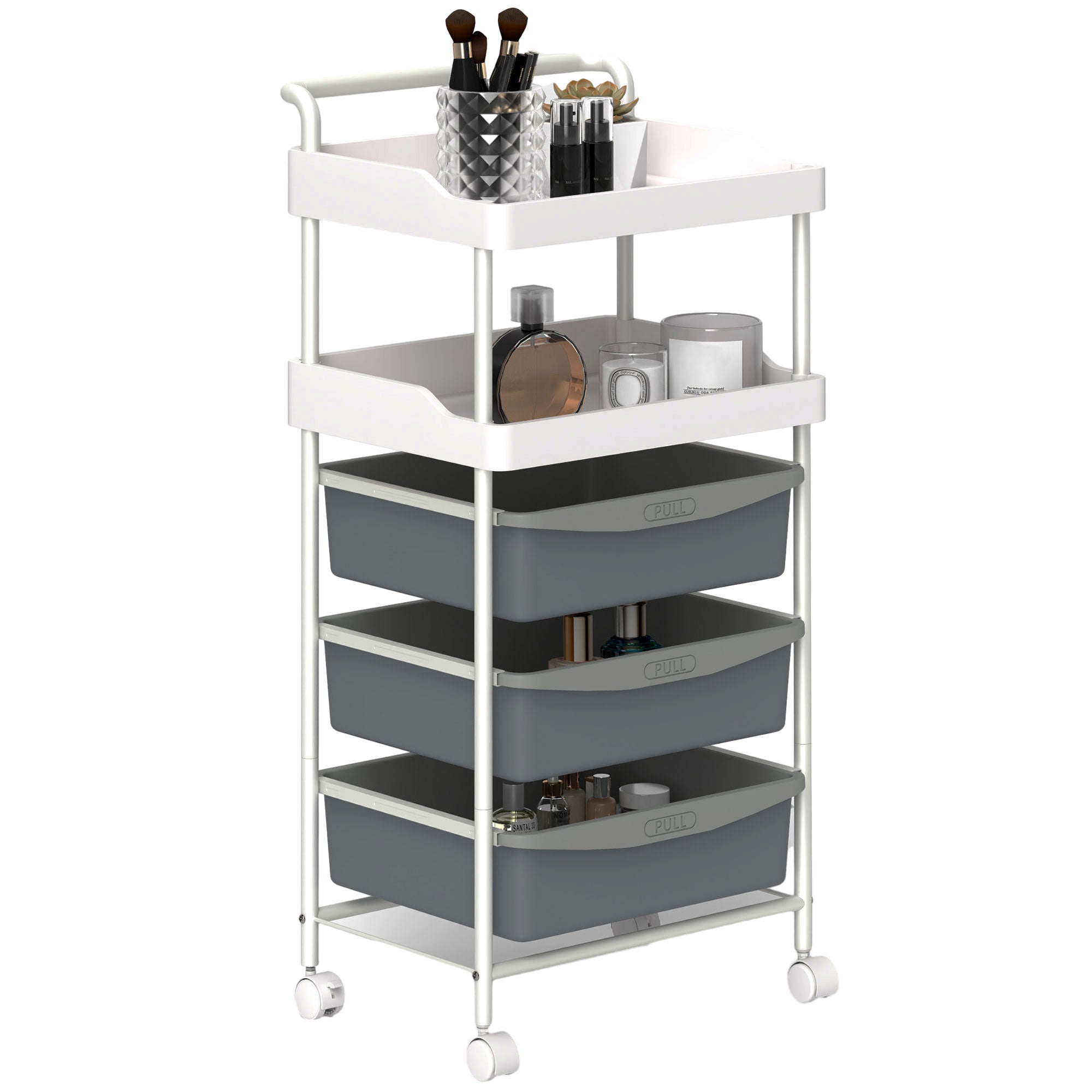 HOMCOM Space-saving Kitchen Trolley with 5 Levels and 2 Fixed Trays and ...