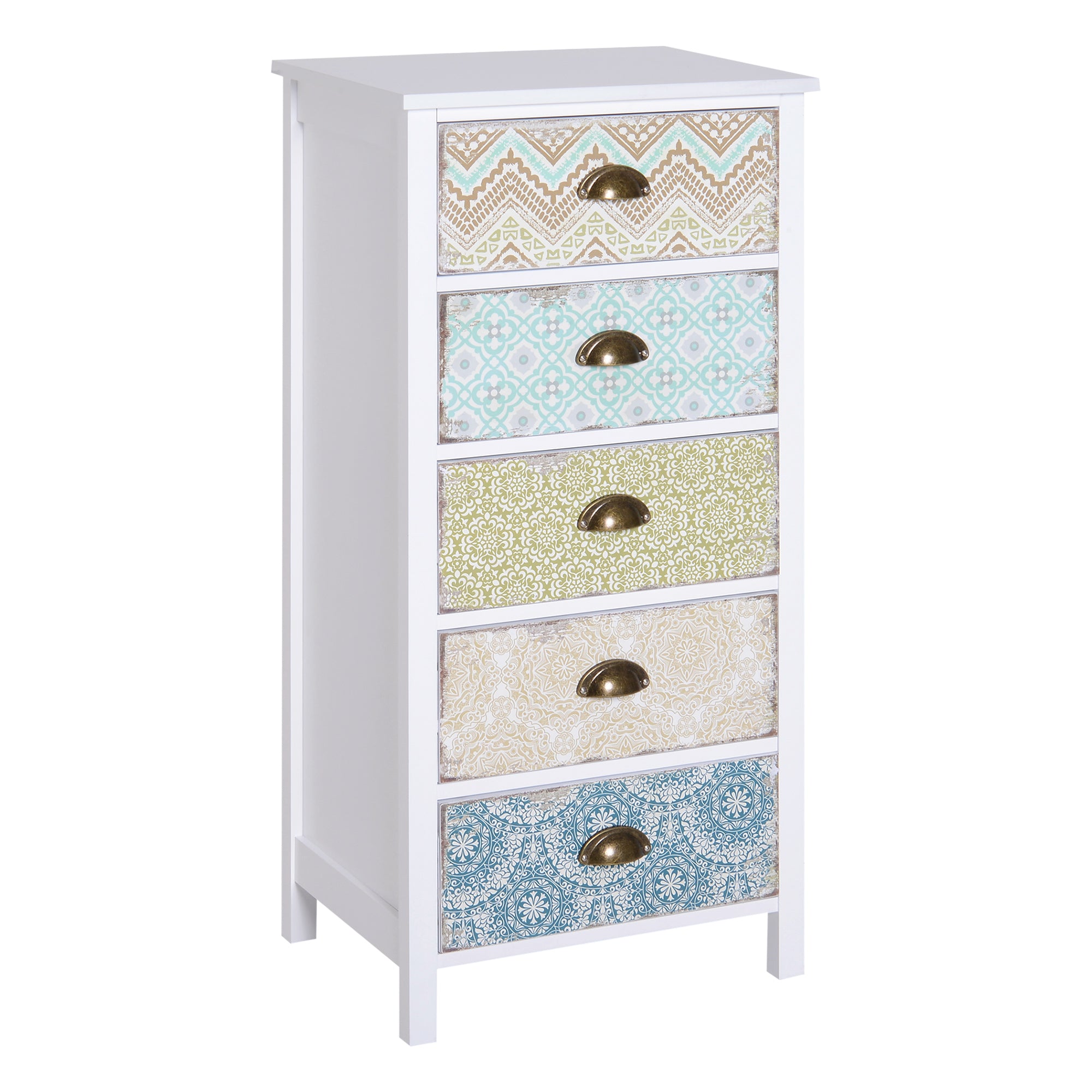 HOMCOM Bedroom Chest of Drawers with 5 Drawers with Patterned Fronts ...
