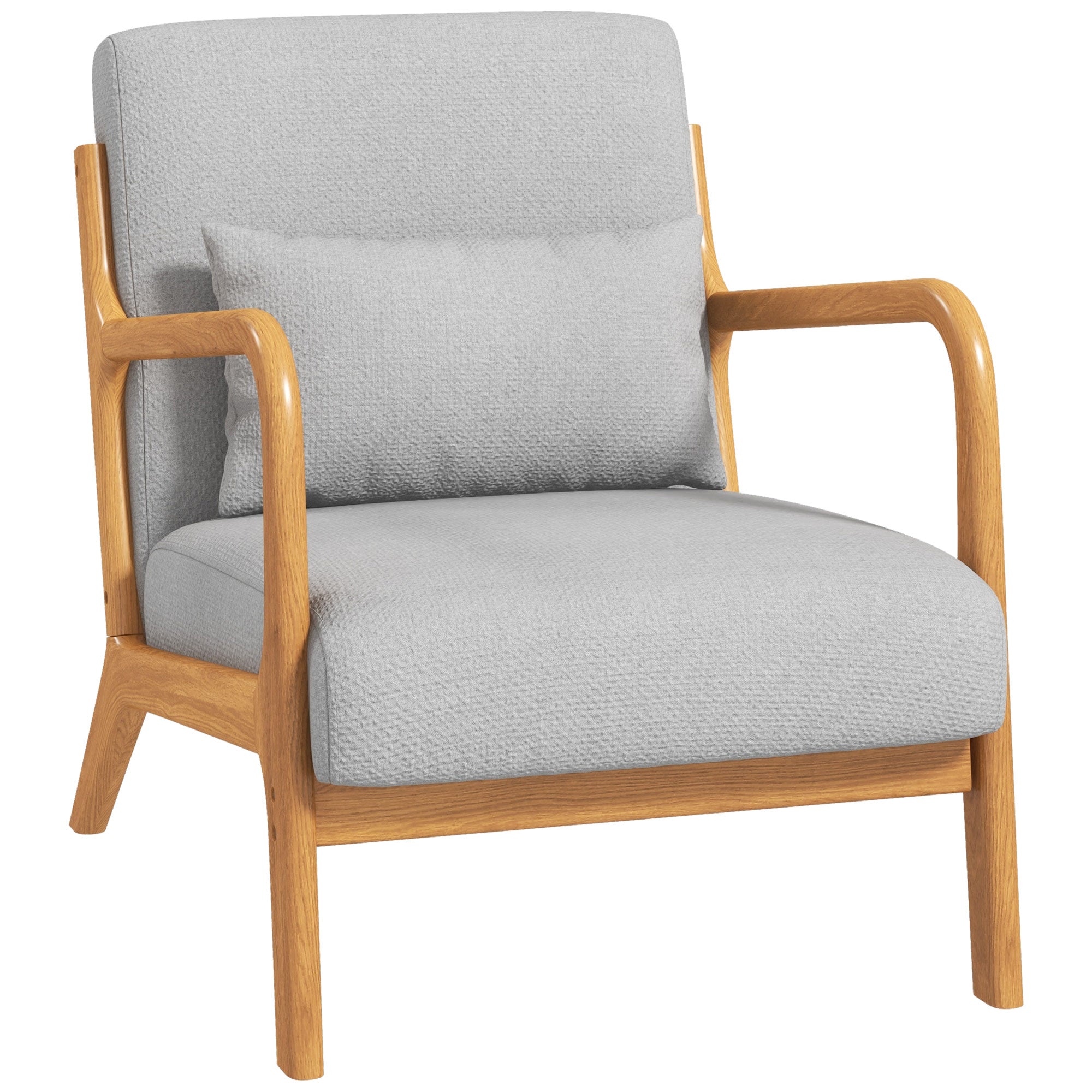 HOMCOM Solid Wood Frame Lounge Chair - Deep Seating - Armrests - Light ...